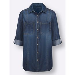 WITT Damen Jeansbluse mit abgerundetem Saum, blue-stone-washed, Gr&ouml;&szlig;e 50