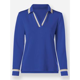 WITT Damen Poloshirt mit Kontrast-Akzenten, royalblau-sand-gemustert, Gr&ouml;&szlig;e 46