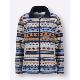 WITT Damen Fleecejacke mit Norweger-Muster, wei&szlig;-marine-bedruckt, Gr&ouml;&szlig;e 44