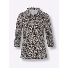 WITT Damen 3/4-Arm-Shirt mit geschlitzten &Auml;rmeln, schwarz-braun-bedruckt, Gr&ouml;&szlig;e 54