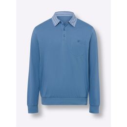 WITT Herren Langarm-Poloshirt mit gewebtem Streifenmuster, mittelblau, Gr&ouml;&szlig;e 52/54
