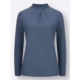 WITT Damen Stehkragenshirt mit Raffungen im Vorderteil, rauchblau, Gr&ouml;&szlig;e 46
