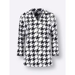 WITT Damen Poloshirt mit 3/4-&Auml;rmeln, schwarz-ecru-bedruckt, Gr&ouml;&szlig;e 52