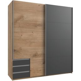 Schwebetürenschrank wimex "Emden" Schränke Gr. B/H/T: 180 cm x 198 cm x 64 cm, 2 St., grau (plankeneichefarben, graphitfarben) Mit Außenschubkästen