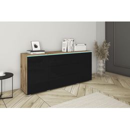 Sideboard Inosign "VERA" Sideboards Gr. B/H/T: 150 cm x 67,9 cm x 39,5 cm, matt-hochglanz, 3 St., braun (eichefarben votan, schwarz hochglanz) moderne grifflose Kommode Breite 150 cm, Einlegeböden verstellbar