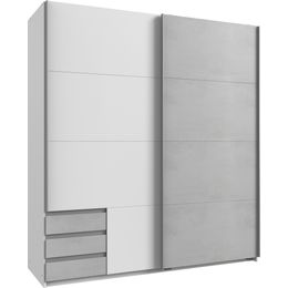 Schwebetürenschrank wimex "Emden" Schränke Gr. B/H/T: 180 cm x 198 cm x 64 cm, 2 St., weiß (weiß, beton, nachbildung lichtgrau) Mit Außenschubkästen