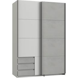 Schwebetürenschrank wimex "Emden" Schränke Gr. B/H/T: 135 cm x 198 cm x 64 cm, 2 St., weiß (weiß, beton, nachbildung lichtgrau) Mit Außenschubkästen