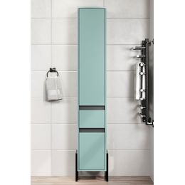 Hochschrank Welltime "Malcesine" Schränke Gr. B/H/T: 44cm x 190cm x 35cm, 2 St., blau (dusk blue melamin) Griffloser Badschrank in Blau mit Metallgestell - (BTH) 3635190 cm