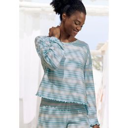 s.Oliver Pyjamaoberteil blau Gr. 32/34 für Damen. Rundhals und Allover-Druck. Weit