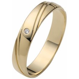 Trauring Firetti "Schmuck Geschenk Gold 375 Hochzeit Ehering "LIEBE"" Fingerringe Gr. 16,5, 0,01 ct SI = kleine Einschlüsse mit Brillant, Gelbgold 585, 4 mm, goldfarben (gelbgoldfarben) Made in Germany, wahlweise mit oder ohne Brillant