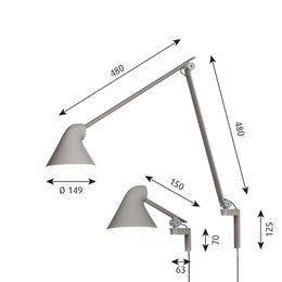 Louis Poulsen NJP LED-Wandlampe Arm kurz, hellgrau