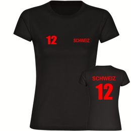 multifanshop Damen T-Shirt - Schweiz - Trikot Nummer 12 - Druck rot - Frauen