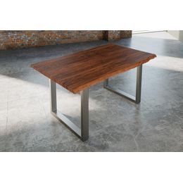 Esstisch Baumkante massiv Akazie nougat 180 x 90 silber Lauren
