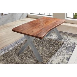 Esstisch Baumkante massiv Akazie nussbaum 140 x 80 silber XANTEN