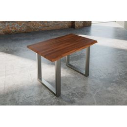 Esstisch Baumkante massiv Akazie nougat 120 x 80 silber Lauren