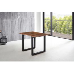 Esstisch Baumkante massiv Akazie nussbaum 160 x 85 U-Gestell schwarz LUBIN