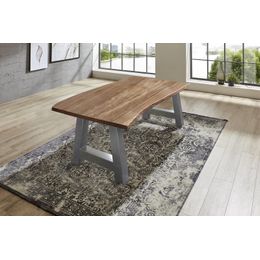 Esstisch Baumkante massiv Akazie natur 120 x 80 silber ATHEN