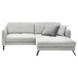 Ecksofa SET ONE BY Musterring "SO 4400 V" Sofas Gr. B/H/T: 259cm x 84cm x 167cm, Struktur weich AMSTERDAM, Recamiere rechts, mit Armteilverstellung-ohne Kopfteilverstellung-ohne Sitting-Bett motorisch, silberfarben (silber) wahlweise mit motorischer Bettfunktion & Kopfverstellung, Fuß schwarz