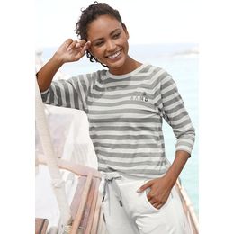 ELBSAND 3/4-Arm-Shirt mehrfarbig Gr. L (40) für Damen. Rundhals und Logodruck. Figurumspielend. Nachhaltig.