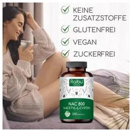 Raibu NAC 800 Kapseln hochdosiert (200 Kapseln x 800mg) I NAC Acetyl L-Cystein in bester Qualität ohne Zusätze in Deutschland produziert