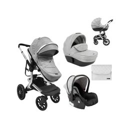 Kikkaboo Kombikinderwagen Irene 3 in 1 Babywanne Autositz Adapter Wickeltasche grau hellgrau