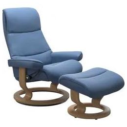 Relaxsessel stressless "View" Sessel Gr. Material Bezug, Cross Base Eiche, Ausführung Funktion, Größe B/H/T, blau (lazuli blau) mit Classic Base, Größe L,Gestell Eiche