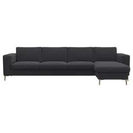 Ecksofa FLEXLUX "Fiore, super Sitzkomfort durch Kaltschaum im Sitz, L-Form" Sofas Gr. B/H/T: 295cm x 85cm x 159cm, Lederoptik, schwarz (gorilla blac) breite Armlehnen, Füße Alu+ Eiche