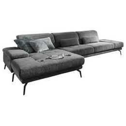 Ecksofa DIE PLANBAR "MP-IN20126 L-Form" Sofas Gr. B/H/T: 328cm x 82cm x 190cm, Chenille, Ottomane links, Kopfteilverstellung-Klappbarer Anstellhocker-Armteilverstellung-Sitztiefenverstellung, grau (anthrazit) mit Kopfteilverstellung, optional Funktionen, Federkern