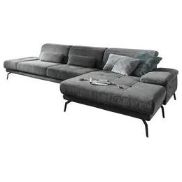 Ecksofa DIE PLANBAR "MP-IN20126 L-Form" Sofas Gr. B/H/T: 328cm x 82cm x 190cm, Chenille, Ottomane rechts, Kopfteilverstellung-Klappbarer Anstellhocker-Armteilverstellung-Sitztiefenverstellung, grau (anthrazit) mit Kopfteilverstellung, optional Funktionen, Federkern