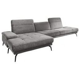 Ecksofa DIE PLANBAR "MP-IN20126 L-Form" Sofas Gr. B/H/T: 328cm x 82cm x 190cm, Chenille, Ottomane links, Kopfteilverstellung-Sitztiefenverstellung-Federkern, grau mit Kopfteilverstellung, optional Funktionen, Federkern