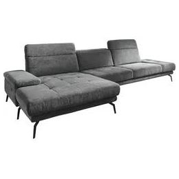 Ecksofa DIE PLANBAR "MP-IN20126 L-Form" Sofas Gr. B/H/T: 328cm x 82cm x 190cm, Chenille, Ottomane links, Kopfteilverstellung-Sitztiefenverstellung-Federkern, grau (anthrazit) mit Kopfteilverstellung, optional Funktionen, Federkern