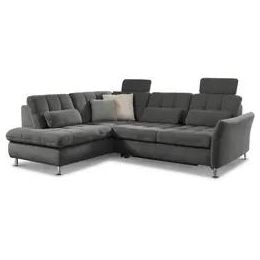 Ecksofa DIE PLANBAR "MP-IN20016 L-Form" Sofas Gr. B/H/T: 242cm x 87cm x 116cm, Chenille, Armlehne rechts, mit Bettfunktion-Sitztiefenverstellung-mit Kopfstützen, grau (anthrazit) wahlweise mit Kopfstützen und Bettfunktion, Kaltschaum-Polsterung