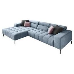 Ecksofa DIE PLANBAR "MP-IN18022 L-Form" Sofas Gr. B/H/T: 321cm x 74cm x 190cm, Chenille, Ottomane links, Kopfteilverstellung-Sitztiefenverstellung-Vorziehbank motorisch, blau (aqua) mit Kopfteilverstellung & Zierkissen, optional Sitztiefenverstellung