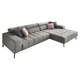 Ecksofa DIE PLANBAR "MP-IN18022 L-Form" Sofas Gr. B/H/T: 321cm x 74cm x 190cm, Chenille, Ottomane rechts, Kopfteilverstellung-Sitztiefenverstellung-Vorziehbank motorisch, grau (granit) mit Kopfteilverstellung & Zierkissen, optional Sitztiefenverstellung