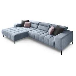 Ecksofa DIE PLANBAR "MP-IN18022 L-Form" Sofas Gr. B/H/T: 321cm x 74cm x 190cm, Chenille, Ottomane links, Kopfteilverstellung, blau (aqua) mit Kopfteilverstellung & Zierkissen, optional Sitztiefenverstellung