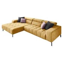 Ecksofa DIE PLANBAR "MP-IN18022 L-Form" Sofas Gr. B/H/T: 321cm x 74cm x 190cm, Chenille, Ottomane links, Kopfteilverstellung-Sitztiefenverstellung-Vorziehbank motorisch, gelb (curry) mit Kopfteilverstellung & Zierkissen, optional Sitztiefenverstellung