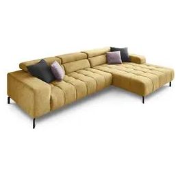 Ecksofa DIE PLANBAR "MP-IN18022 L-Form" Sofas Gr. B/H/T: 321cm x 74cm x 190cm, Chenille, Ottomane rechts, Kopfteilverstellung, gelb (curry) mit Kopfteilverstellung & Zierkissen, optional Sitztiefenverstellung