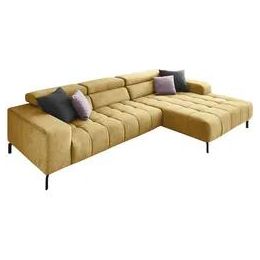 Ecksofa DIE PLANBAR "MP-IN18022 L-Form" Sofas Gr. B/H/T: 321cm x 74cm x 190cm, Chenille, Ottomane rechts, Kopfteilverstellung-Sitztiefenverstellung-Vorziehbank motorisch, gelb (curry) mit Kopfteilverstellung & Zierkissen, optional Sitztiefenverstellung