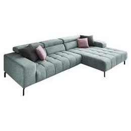 Ecksofa DIE PLANBAR "MP-IN18022 L-Form" Sofas Gr. B/H/T: 321cm x 74cm x 190cm, Chenille, Ottomane rechts, Kopfteilverstellung-Sitztiefenverstellung-Vorziehbank motorisch, grau (steel) mit Kopfteilverstellung & Zierkissen, optional Sitztiefenverstellung