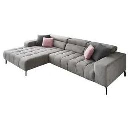 Ecksofa DIE PLANBAR "MP-IN18022 L-Form" Sofas Gr. B/H/T: 321cm x 74cm x 190cm, Chenille, Ottomane links, Kopfteilverstellung-Sitztiefenverstellung-Vorziehbank motorisch, grau (granit) mit Kopfteilverstellung & Zierkissen, optional Sitztiefenverstellung