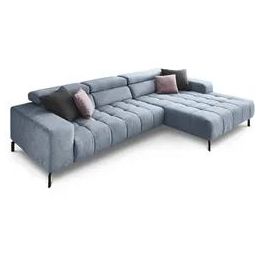 Ecksofa DIE PLANBAR "MP-IN18022 L-Form" Sofas Gr. B/H/T: 321cm x 74cm x 190cm, Chenille, Ottomane rechts, Kopfteilverstellung, blau (aqua) mit Kopfteilverstellung & Zierkissen, optional Sitztiefenverstellung