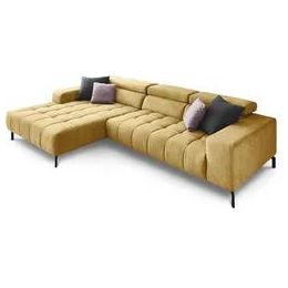 Ecksofa DIE PLANBAR "MP-IN18022 L-Form" Sofas Gr. B/H/T: 321cm x 74cm x 190cm, Chenille, Ottomane links, Kopfteilverstellung, gelb (curry) mit Kopfteilverstellung & Zierkissen, optional Sitztiefenverstellung