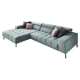 Ecksofa DIE PLANBAR "MP-IN18022 L-Form" Sofas Gr. B/H/T: 321cm x 74cm x 190cm, Chenille, Ottomane links, Kopfteilverstellung-Sitztiefenverstellung-Vorziehbank motorisch, grau (steel) mit Kopfteilverstellung & Zierkissen, optional Sitztiefenverstellung