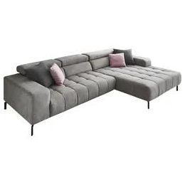 Ecksofa DIE PLANBAR "MP-IN18022 L-Form" Sofas Gr. B/H/T: 321cm x 74cm x 190cm, Chenille, Ottomane rechts, Kopfteilverstellung, grau (granit) mit Kopfteilverstellung & Zierkissen, optional Sitztiefenverstellung