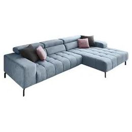 Ecksofa DIE PLANBAR "MP-IN18022 L-Form" Sofas Gr. B/H/T: 321cm x 74cm x 190cm, Chenille, Ottomane rechts, Kopfteilverstellung-Sitztiefenverstellung-Vorziehbank motorisch, blau (aqua) mit Kopfteilverstellung & Zierkissen, optional Sitztiefenverstellung