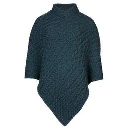 IrelandsEye Aran-Poncho, 36-38 - Atlantikblau, aus Schurwolle