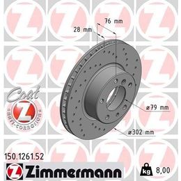 Zimmermann Bremsscheibe SPORT COAT Z vorne rechts links Gelocht 302mm für BMW 34116756090 34111157391 34111159896 150.1261.52