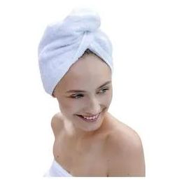 Haarturban weiß 100% Baumwolle I Kopfhandtuch, Turban Handtuch mit Knopf & Schlaufe 1 St