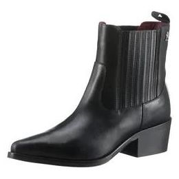 Cowboy Stiefelette Tommy Hilfiger "TH LEATHER COWBOY BOOT" Gr. 39, schwarz Damen Schuhe Blockabsatz, Cowboyboots, Westernstiefelette in spitzer Form