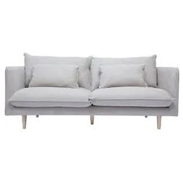 Miliboo Skandinavisches Sofa aus beigem Stoff mit Samteffekt und hellem Holz 3-Sitzer CLAYTON